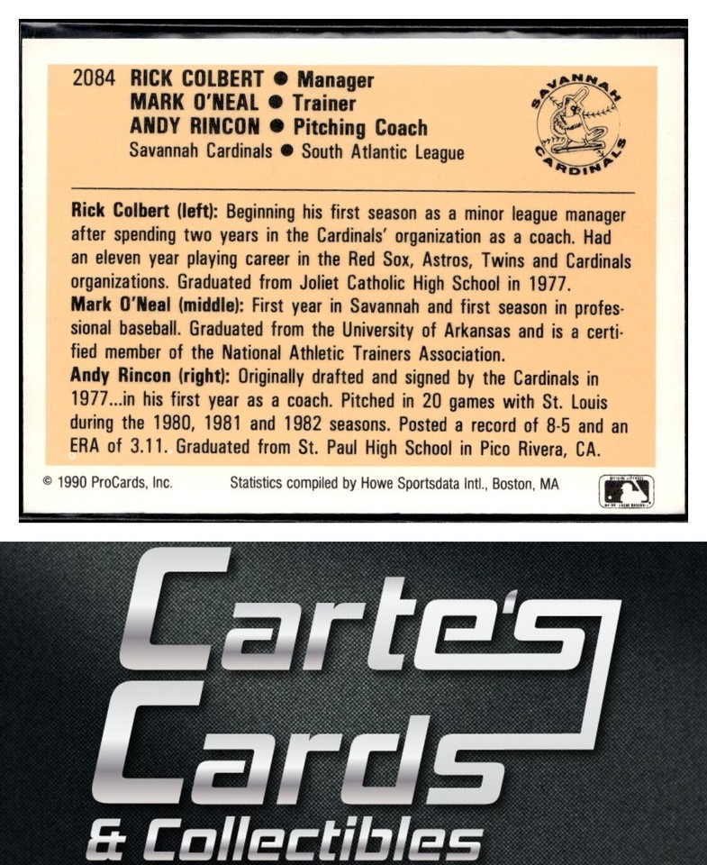 Rick Colbert Mark O'Neal Andy Rincon 1990 ProCards #2084 Savannah ...