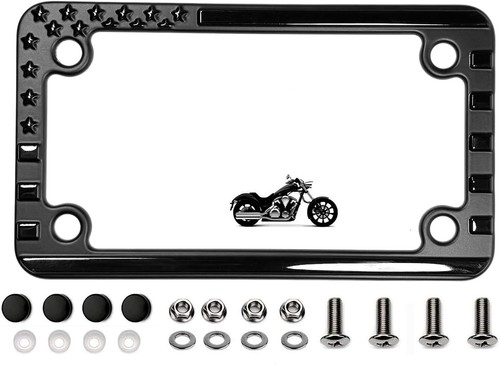 Motorcycle Aluminum License Plate Frame - 3D Embossed American Black ...