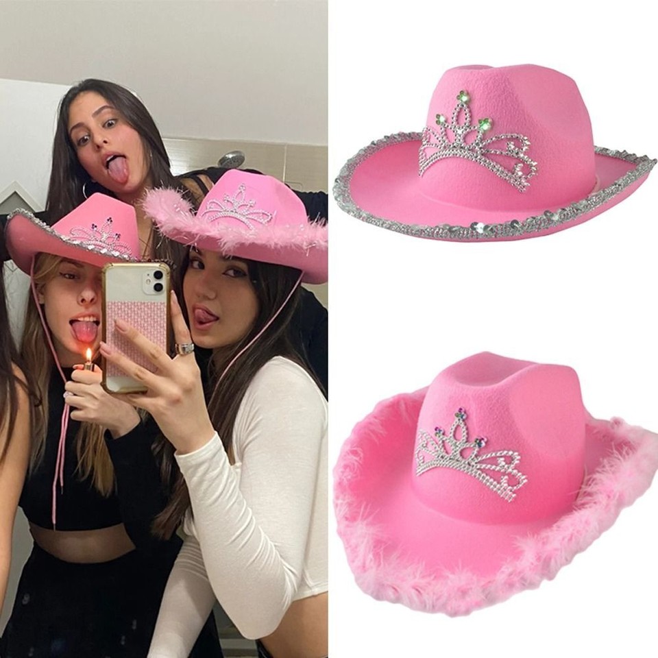 Sequin Pink Plastic Crown Outdoor Cowboy Hat Girl Cap Cowgirl Hat ...