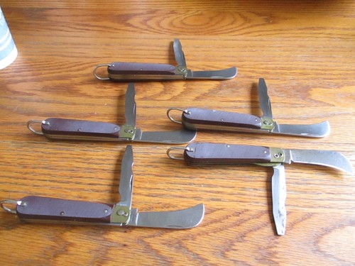 5 Hawk Bill Electrician Lock Back Knives No Bolsters NOS Colonial Knife ...
