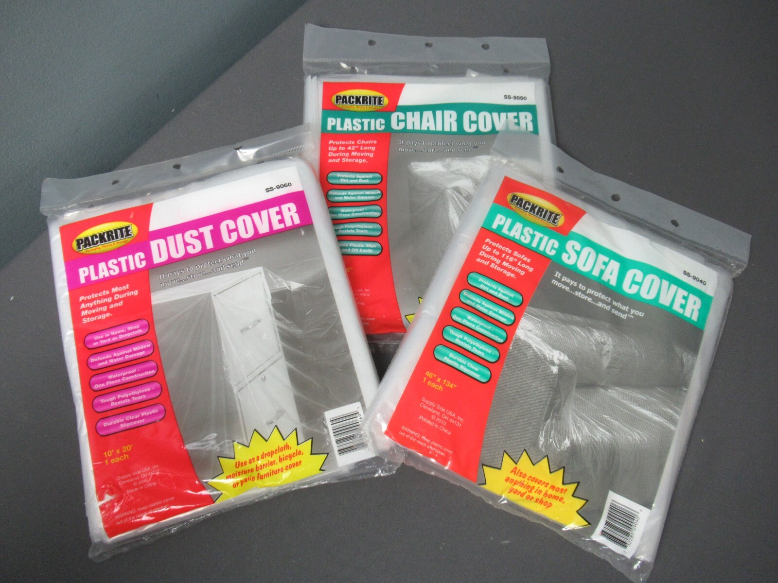 NIP 4 Packrite Brand Plastic Sofa 9040, Dust 9060 & 2 Chair 9050 Covers ...