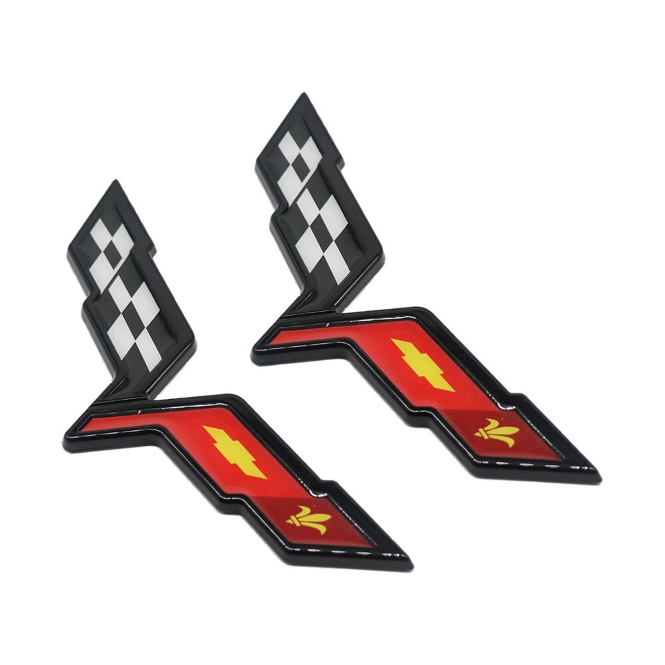 2* For 05-13 C6 Corvette Front Hood & Rear Crossed Flags Badge Emblem ...