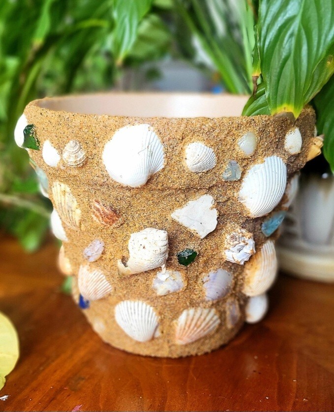 Seashell Planter Pot With Matching Saucer, Plant Beach Decor, Flower ...