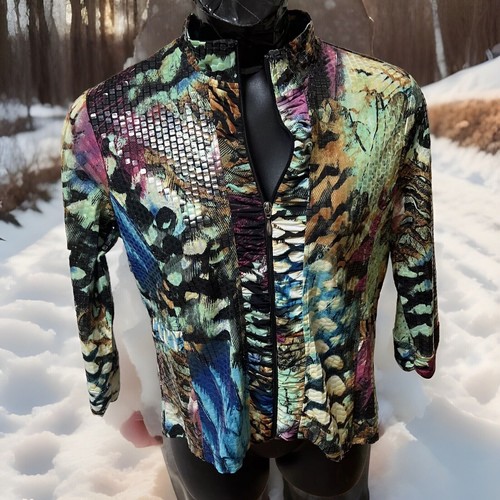 Toni Morgan Vivid Designer Print Zip Front Sq. Sequins 3/4 Slv Jacket ...