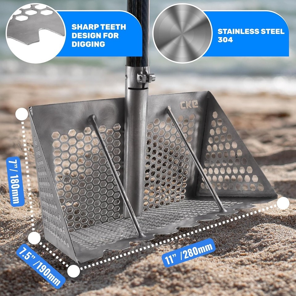 CKG Shark Tooth Sifter & Sand Scoop for The Beach, Sand Flea Rake+ ...