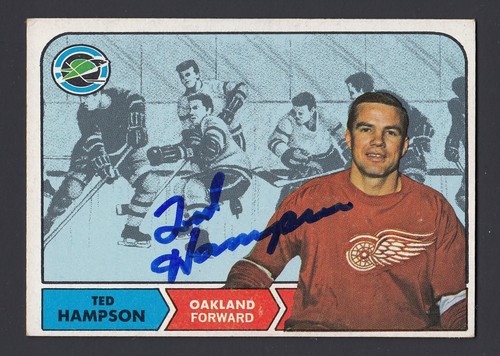 Ted Hampson Hand Signed 1968-69 Topps Hockey Card #85 Oakland Seals COA ...