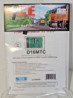 NCE #156 D16MTC HO DCC Decoder for HO locomotives w/NMRA 21-pin MTC ...