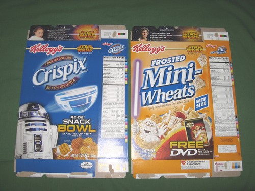 Kelloggs 2 CEREAL BOX LOT ~ R2-D2 Snack Bowl DVD Star Wars Revenge of ...