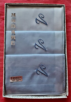 HANDKERCHIEFS VINTAGE AUTHENTIC SWITZERLAND SET OF 3 MADAME MONOGRAM ...