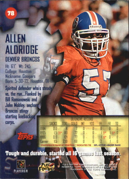 1997 Stadium Club Football Card #78 Allen Aldridge | eBay
