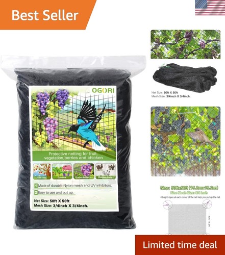 50' x 50' Bird Netting Heavy Duty Nylon 3/4" Mesh Garden Netting ...
