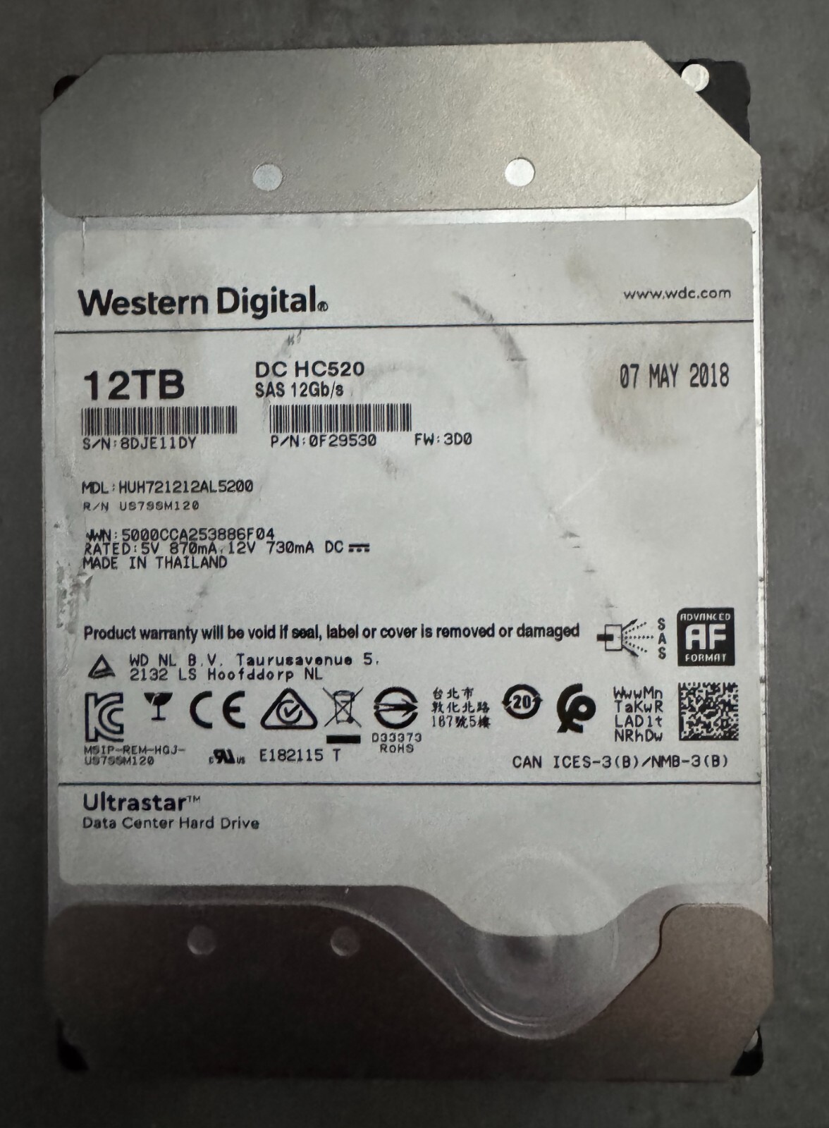WD Ultrastar DC HC520 12TB, SAS, 3.5" Server HDD Internal Hard Drive ...