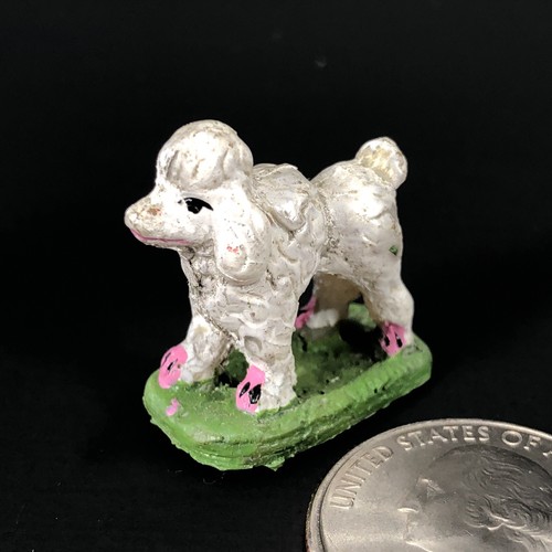 Vintage MINIATURE Gray White POODLE Dog Plastic Figure 1-in high AS IS ...