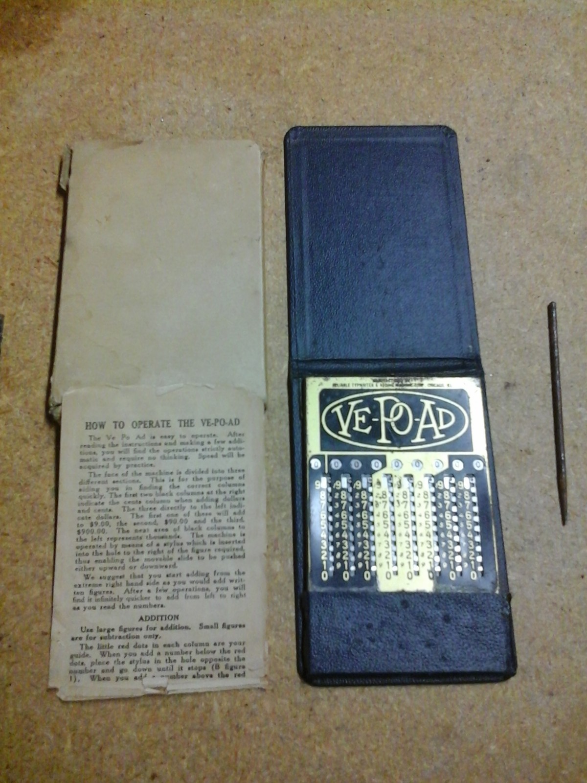 1920'S? VE-PO-AD(VEST POCKET ADDER) W/INSTRUCTIONS AND OUTER SLEEVE | eBay