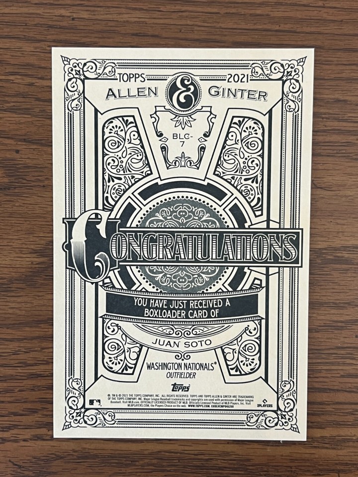 2021 Topps Allen & Ginter JUAN SOTO Oversized Box Topper Nationals | eBay
