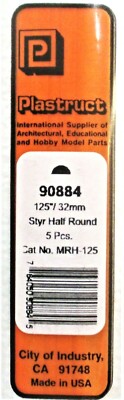 Plastruct 90884 MRH-125 Styrene Half-Round Rods .125 O.D. x 10" Long ...