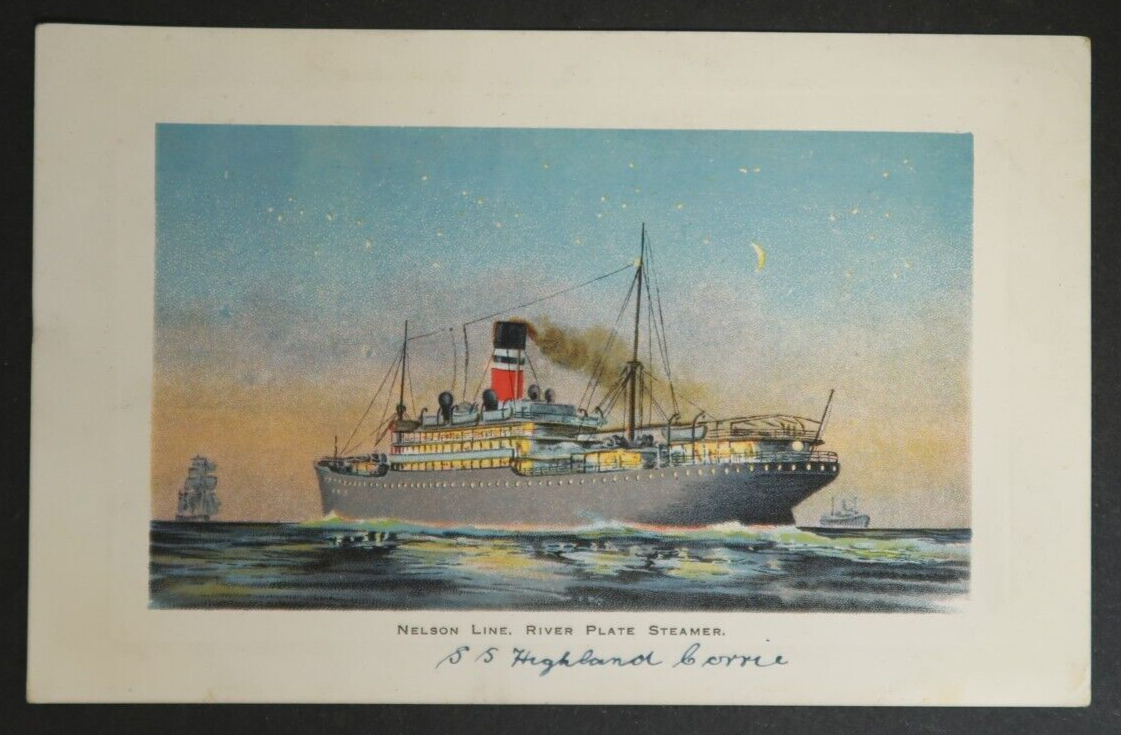 Nelson Line River Plate Steamer SS Highland Lorrie Postcard Ocean Liner ...
