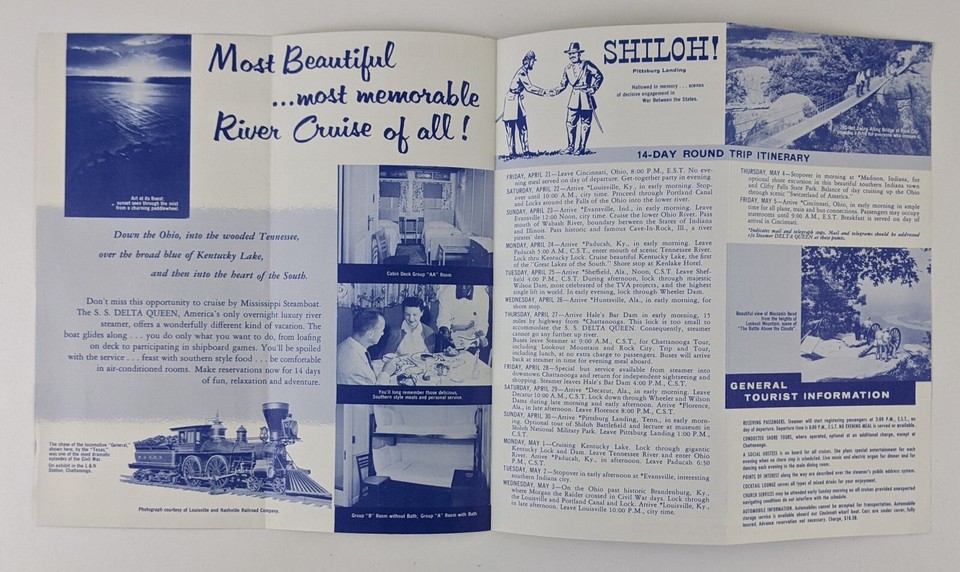 1960s SS Delta Queen Chattanooga TN River Cruise Greene Line Brochure ...