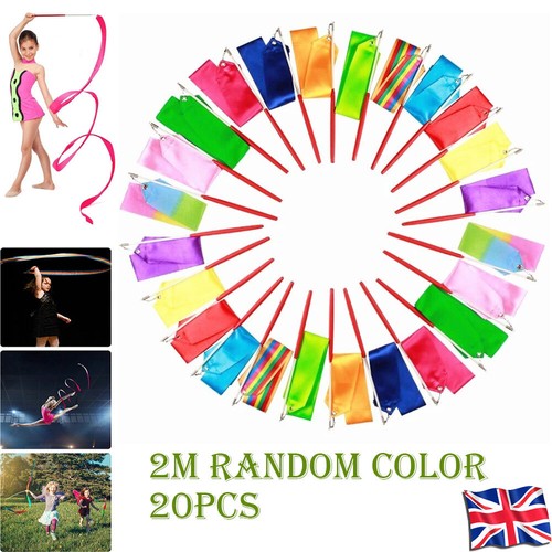 20X 2M Colorful Dance Ribbon Rhythmic Art Gymnastic Streamer Baton ...