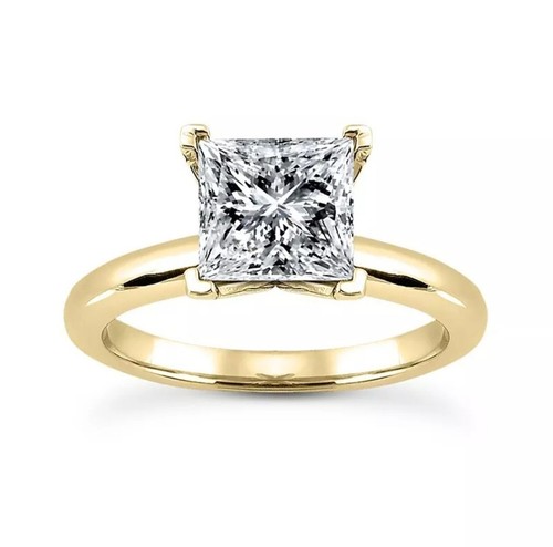 2 Ct Princess Cut Lab Grown Diamond Solitaire Ring 14k Yellow Gold IGI ...