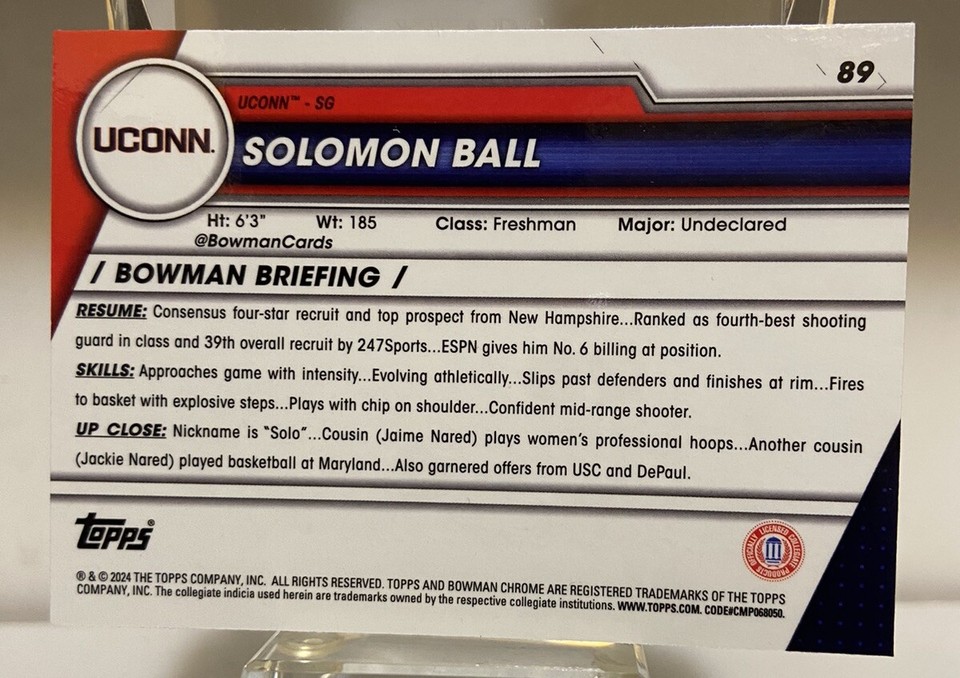 🔥🔥🔥2023-2024 Topps Bowman Chrome U Solomon Ball 1st Bowman UCONN📈 | eBay