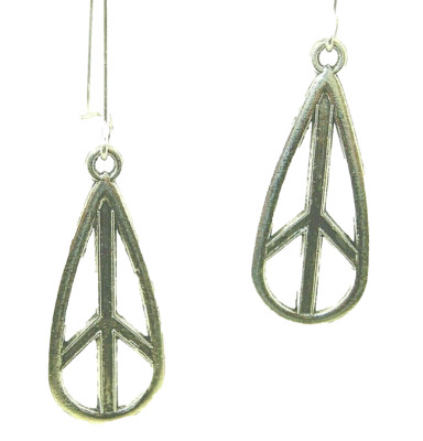 New Lovely Teardrop-shaped Silver-tone PEACE Sign Dangle Earrings 2-1/8 ...
