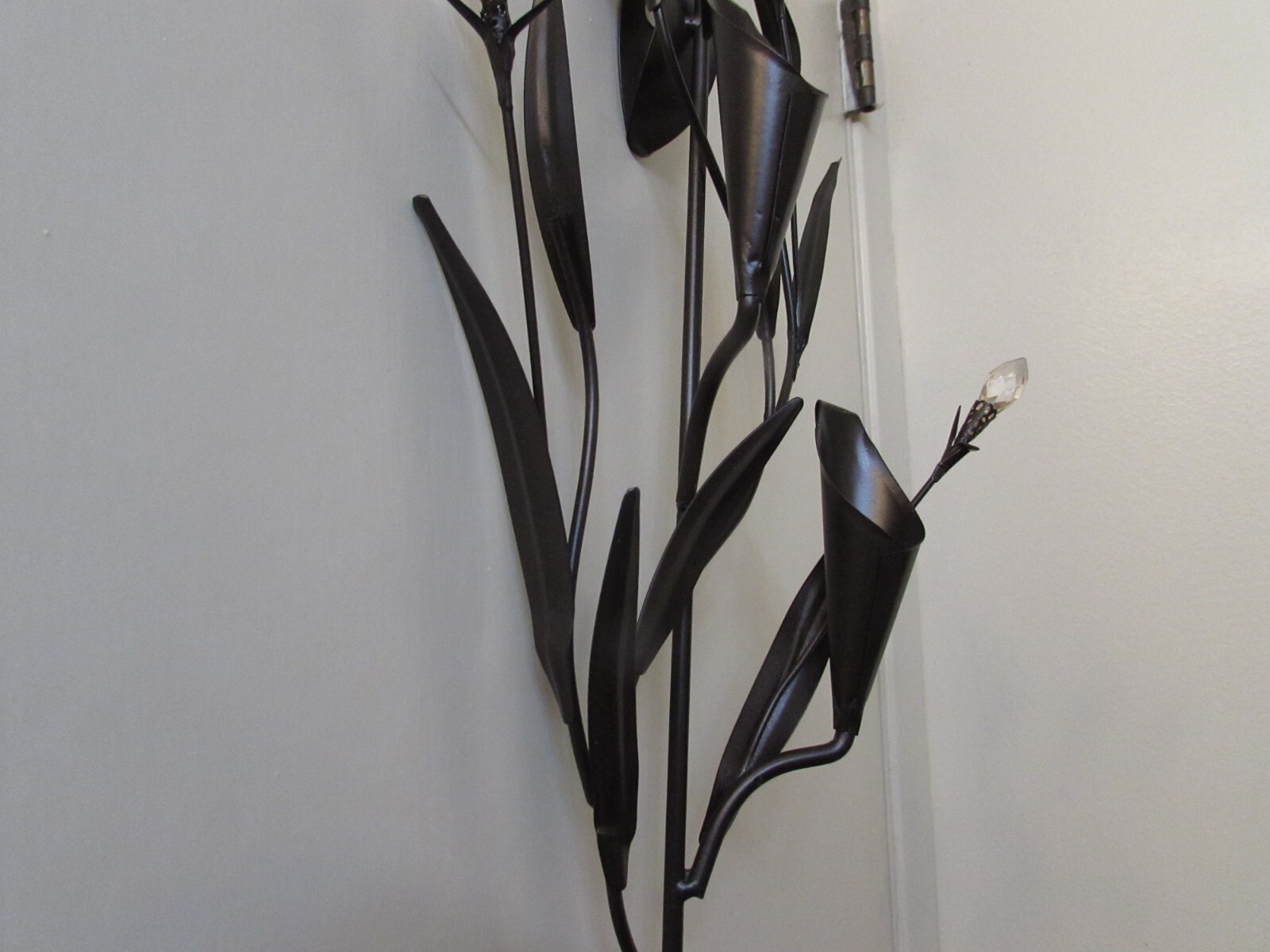 Metal black Tree Wall Art. Leaves, Flowers and Gemstones on branches ...