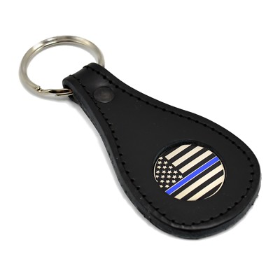 Police Thin Blue Line Leather Key Ring Chain Subdued Flag Blue Lives ...