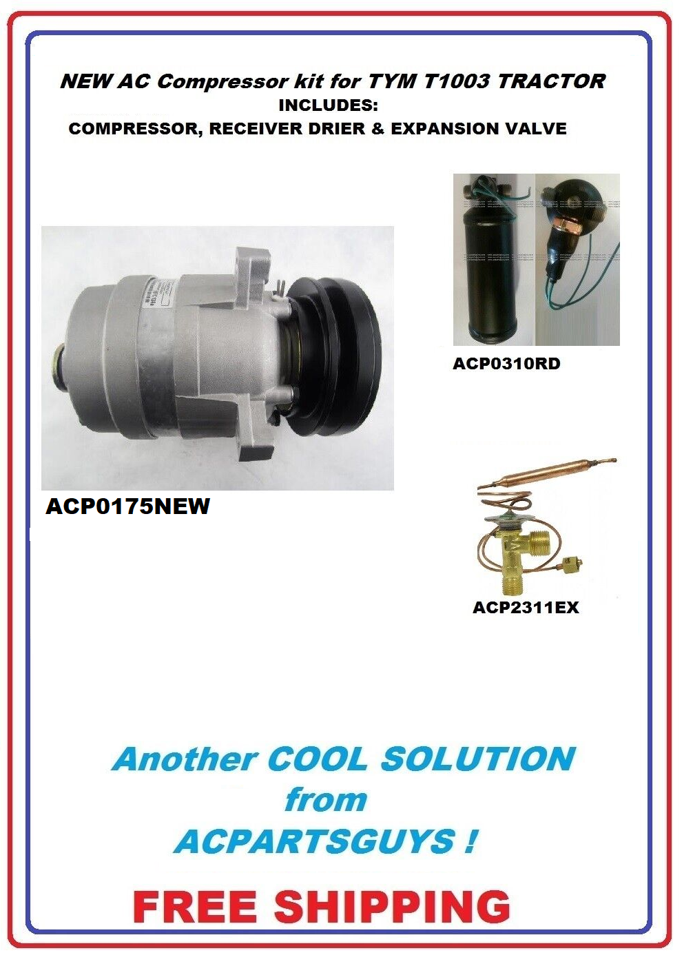 AC Compressor kit KIOTI DK65S DK90 DK9010 T4930-87291 715330 T4930 ...