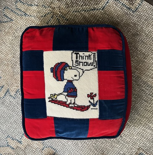 Iconic 70’s Snoopy “Think Snow” Pillow Velvet Embroidery Ski Lodge ...