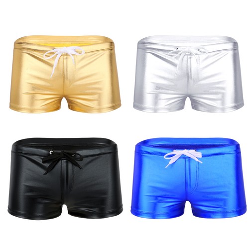 Men's Liquid Metallic Beach Swimming Trunks Boxer Briefs Swim Shorts ...
