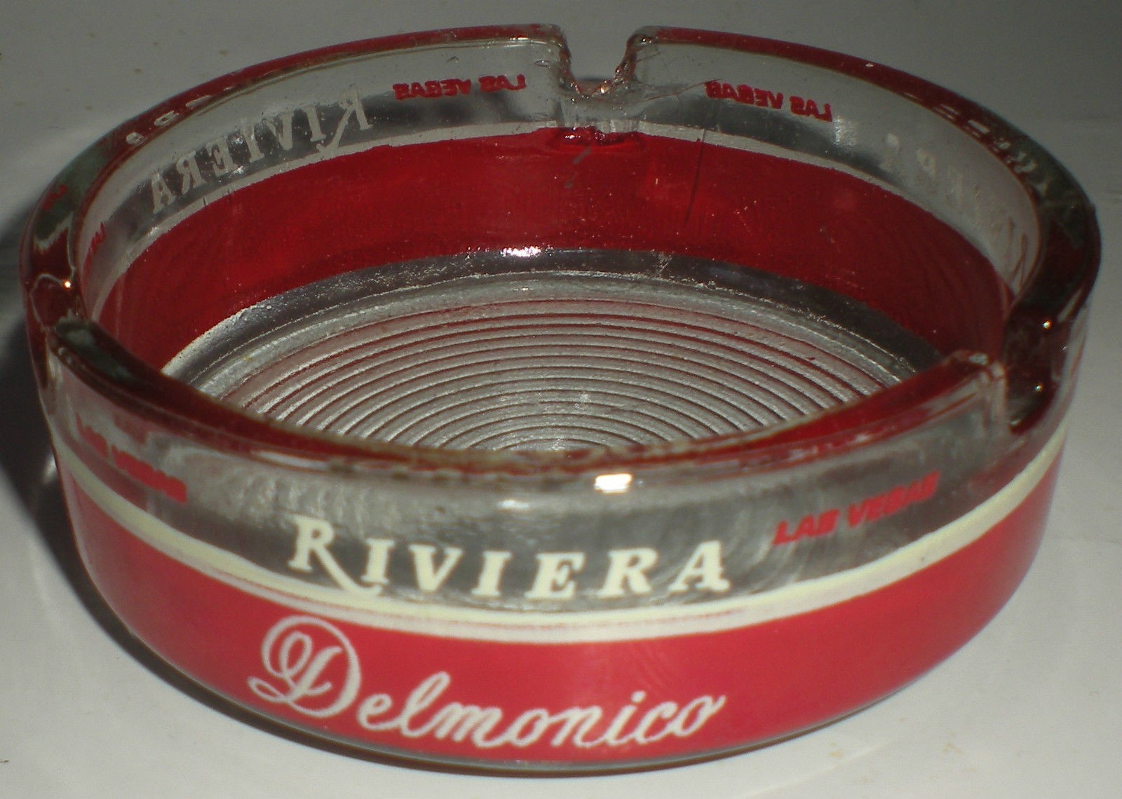 ASHTRAY GLASS RIVIERA DELMONICO LAS VEGAS NEVADA RED WHITE VINTAGE ...
