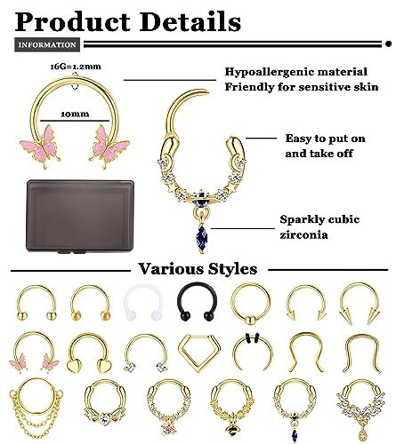 20Pcs Septum Rings 16G Small Septum Jewelry Surgical Steel Septum ...