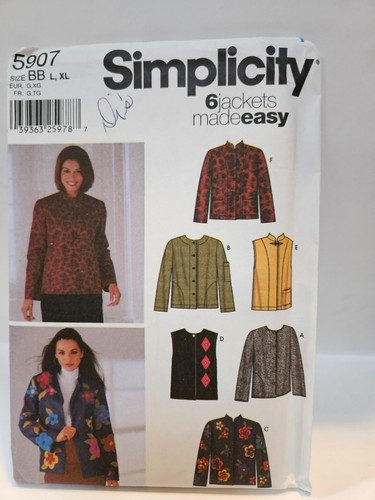 Simplicity 5907 Size L-XL Jacket & Vest Uncut | eBay