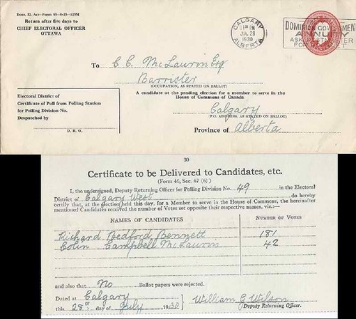 Canada #EN800 Election Postal Envelope 1930 USED Calgary Alberta Slogan ...