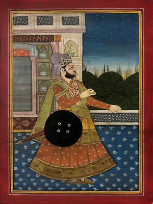 Handmade Indian Miniature Painting Rajput King Portrait Traditional Art ...