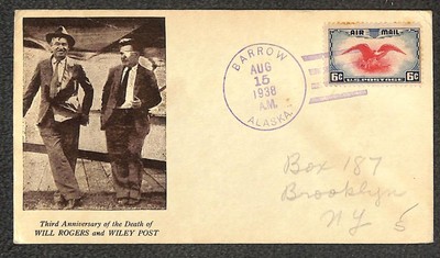 USA C23 STAMP BARROW ALASKA WILL ROGERS & WILEY POST AIRMAIL COVER 1938 ...