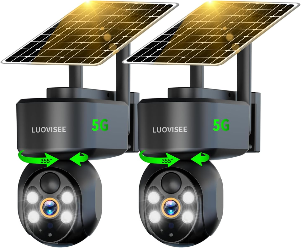 2-Pack WiFi Outdoor Security Cameras – 360° PTZ, Solar, Alexa & AI ...