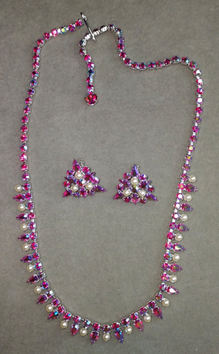 Vintage B. David Necklace Clip On Earrings Set Aurora Borealis Faux ...