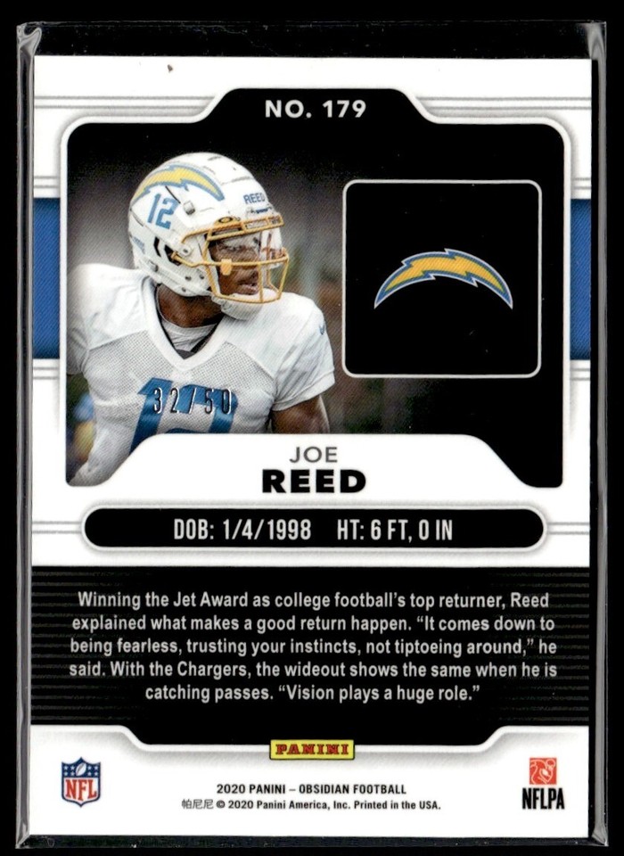 2020 Panini Obsidian Neon Green Joe Reed Rookie /50 Los Angeles ...