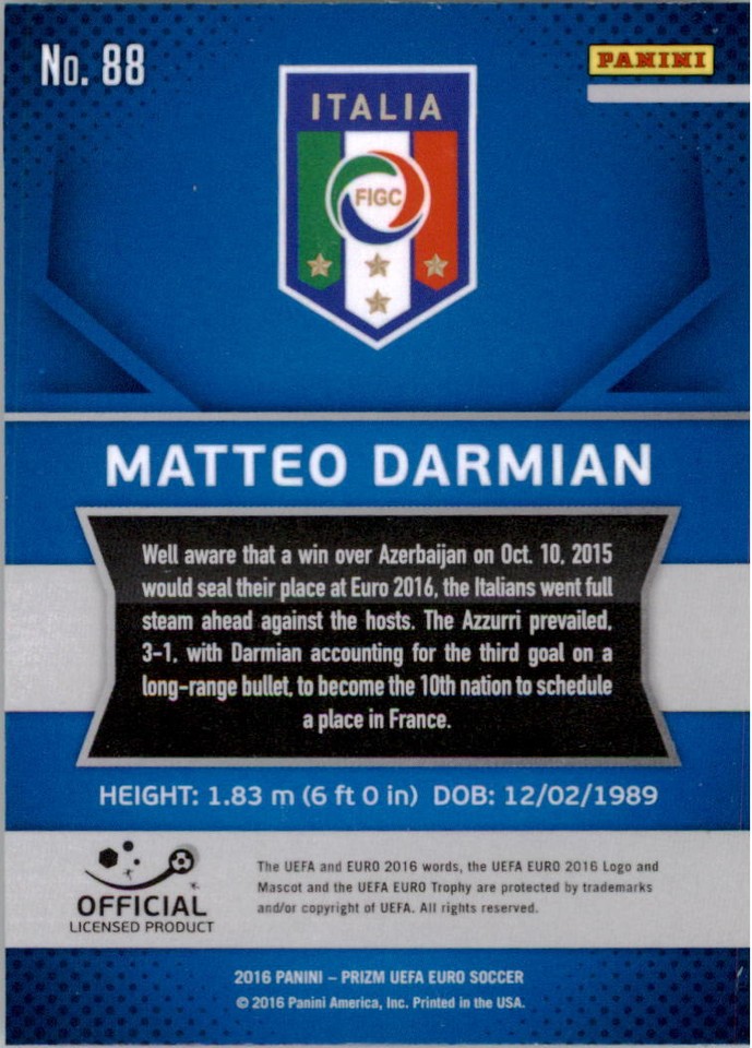 2016 Panini Prizm UEFA Euro '16 Soccer Card #88 Matteo Darmian Italy | eBay