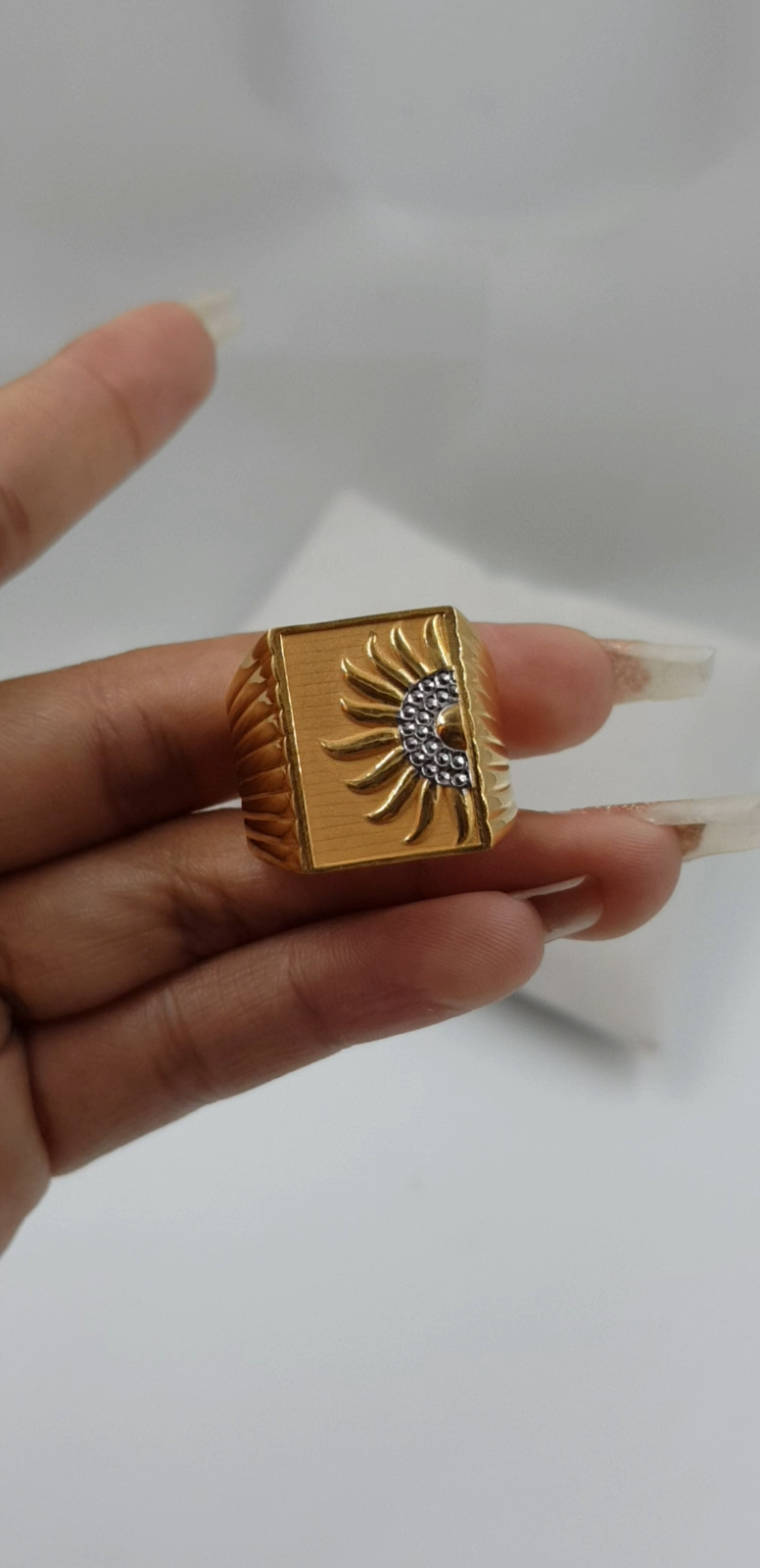 Plain Solid Gold 22K Gold Ring Half Sun Rays Ring Signet Ring Sun ...