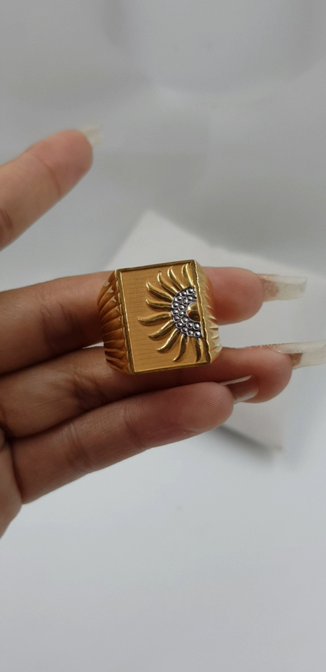 Plain Solid Gold 22K Gold Ring Half Sun Rays Ring Signet Ring Sun ...
