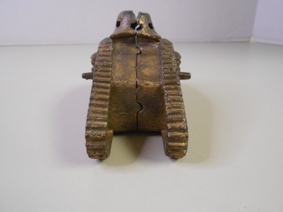 Antique Cast Iron Tank Coin Bank 1918 Original Gold Paint | eBay
