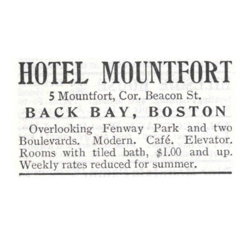 Hotel Mountfort Overlooking Fenway Park Boston MA 1903 Magazine Ad SAG7 ...