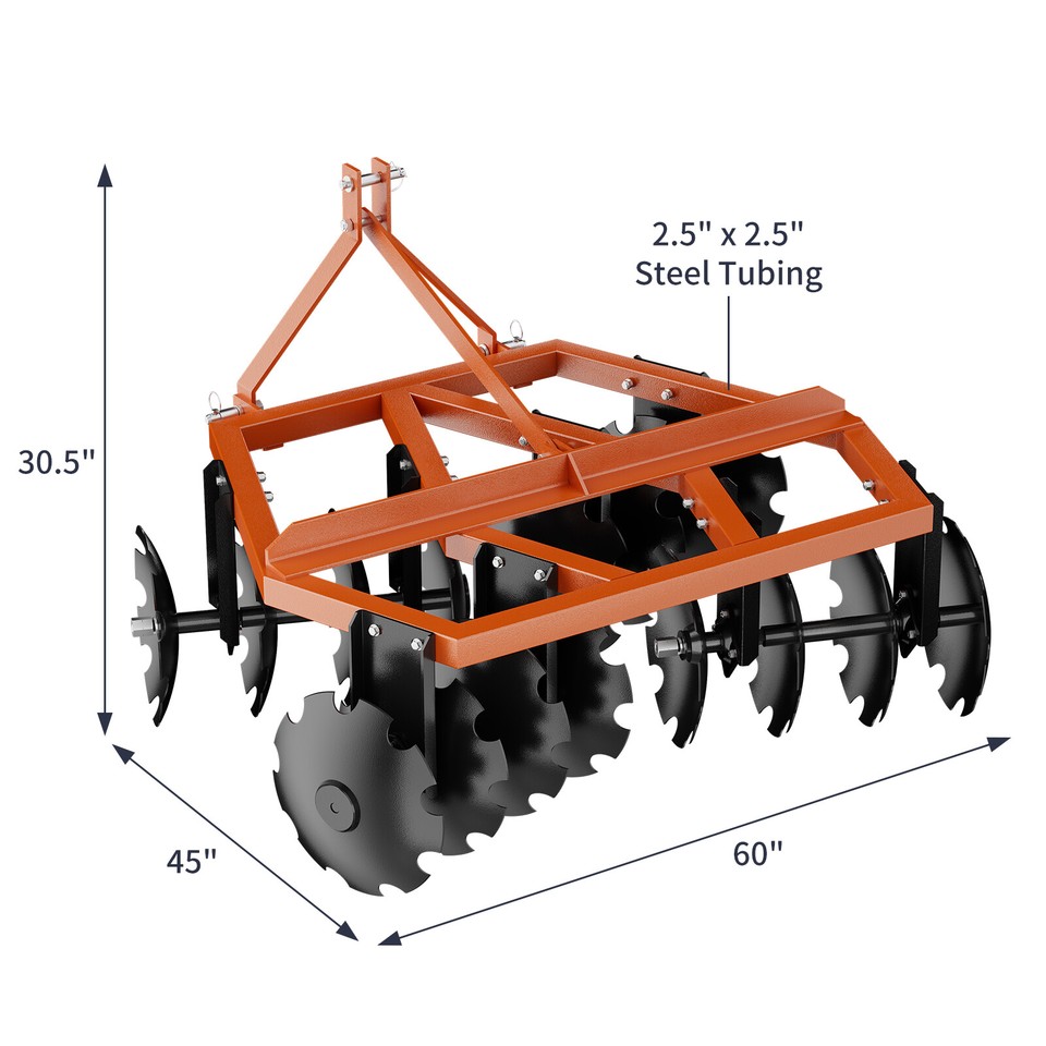 5 FT 3 Point Notched Disc Harrow Plow for Category 0 & 1 Tractor for ...