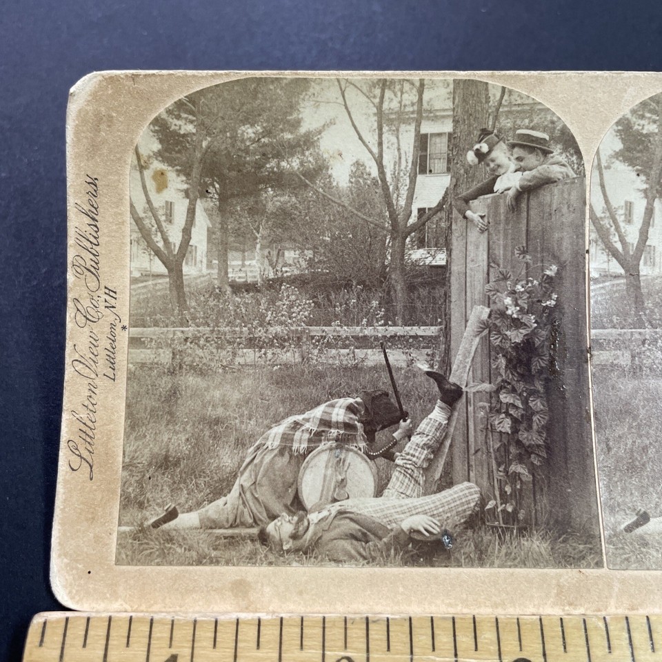 Antique 1891 Man & Woman Fall From Fence Stereoview Photo Card P4084 | eBay