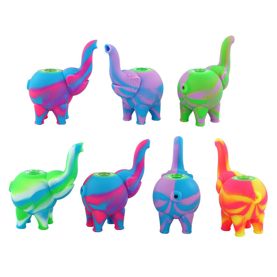 Elephant Silicone Bubbler Bong Smoking Water Pipe w/ Glass Bowl 4.5 ...