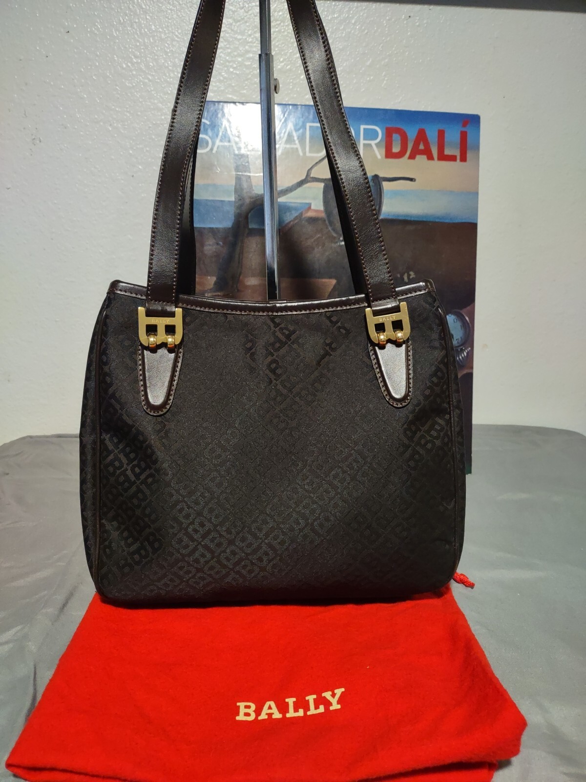 Vintage Bally Black Monogrammed Canvas & Leather Hand… - Gem