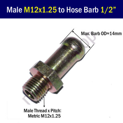 M12 M12x1.25 to 1/2" in 13mm Hose Barb Heater Hose Fitting Adapter ...